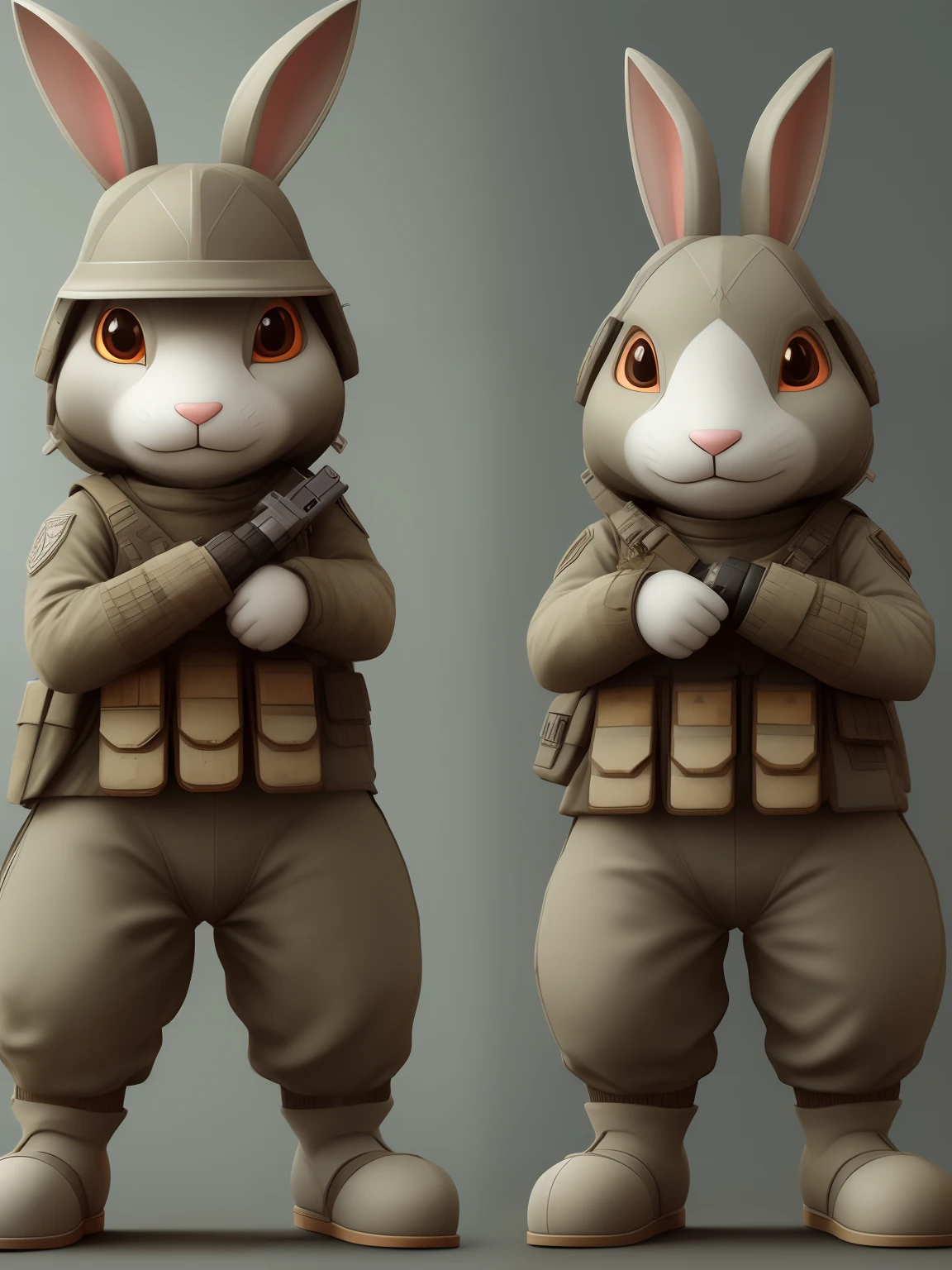**Full Length Shot,a cute Rabbit Soldier anthropomorphism, Modern ...