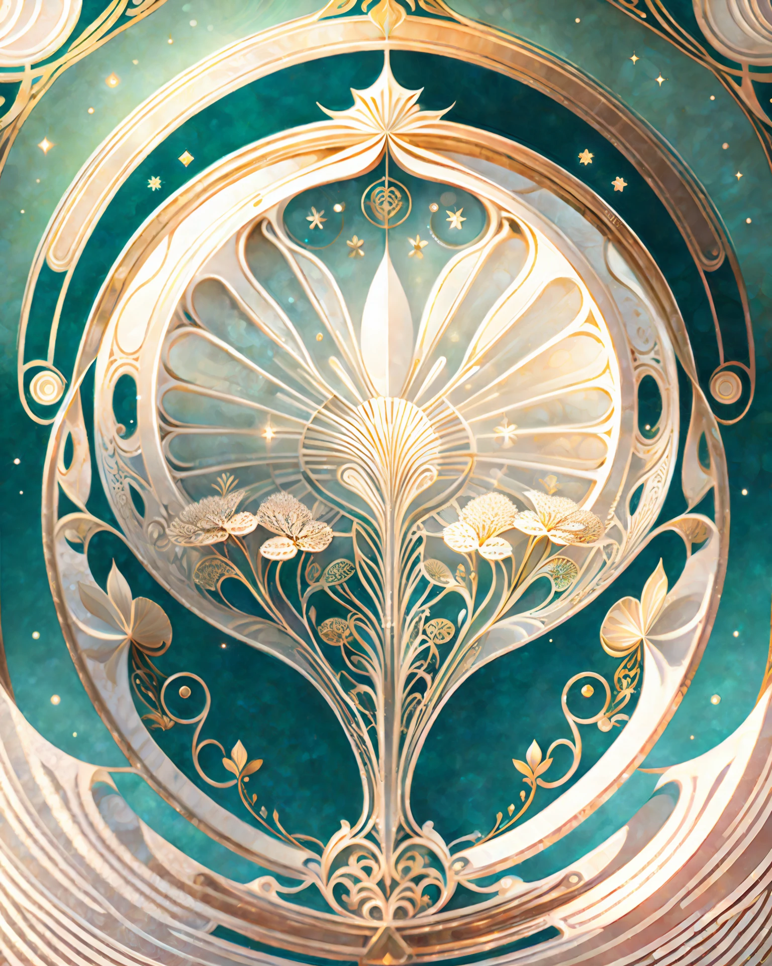 A close up of a decorative ceiling with a tree on it - SeaArt AI