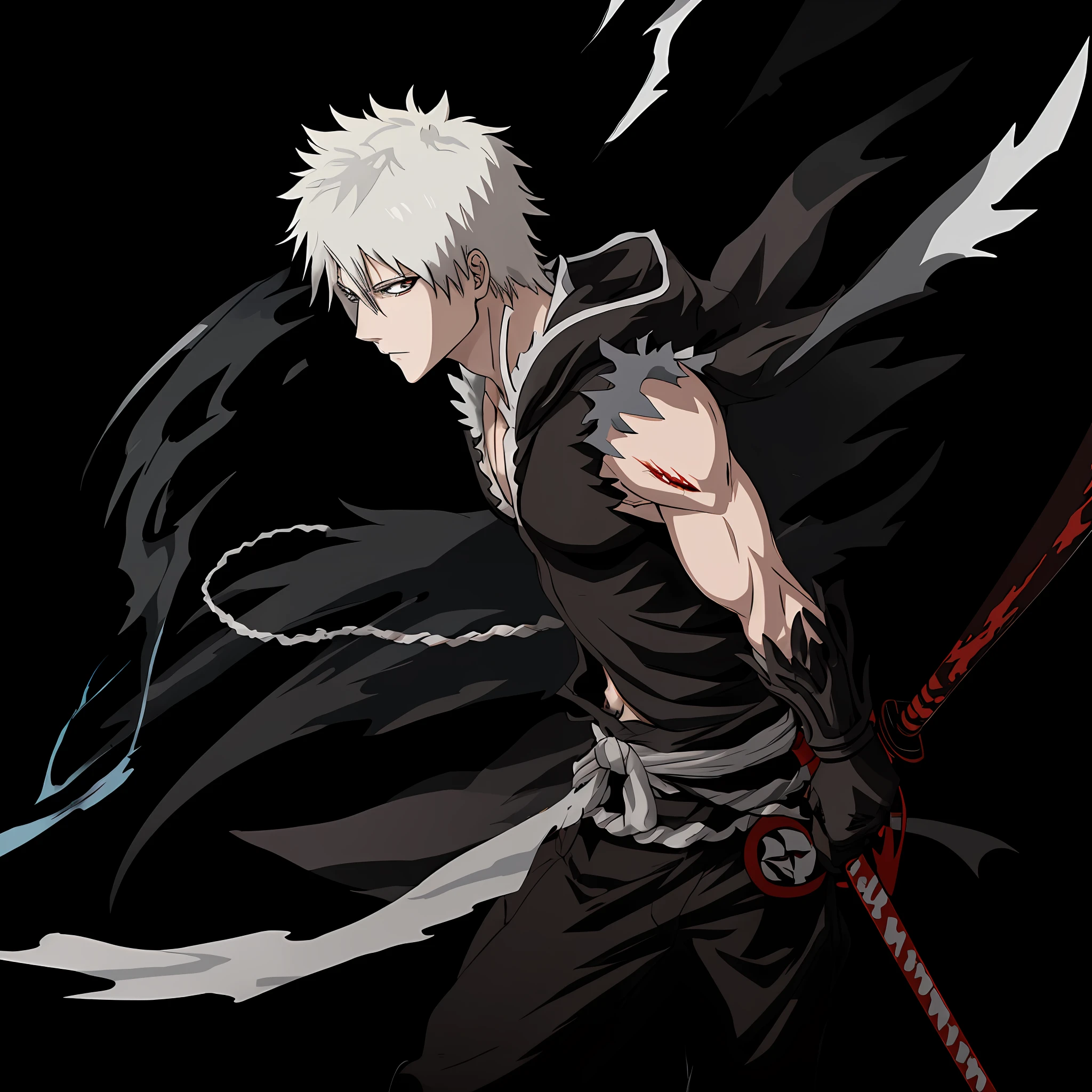 黒い背景に剣と血が飛び散ったペイントを持つアニメのキャラクター 狩野芳崖にインスピレーションを得たベクターアート Pixivコンテスト