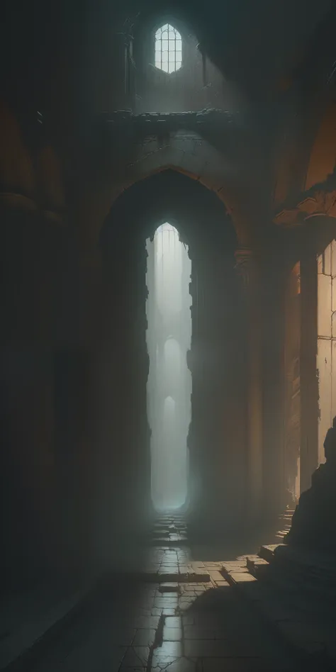 (masterpiece), vast ancient dungeon, (decrepit scenery), megastructure ...