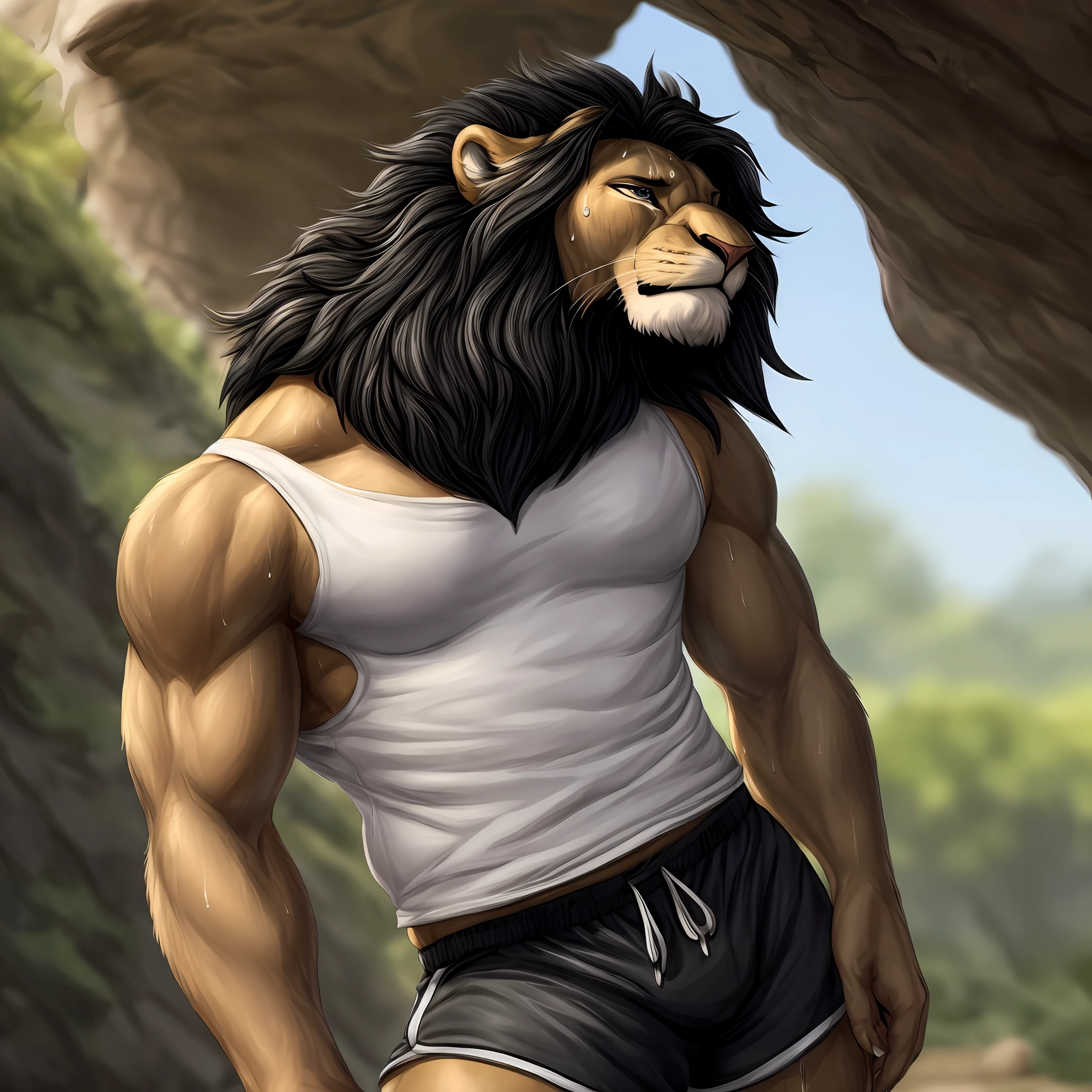 A close up of a man with a lion on his chest - SeaArt AI