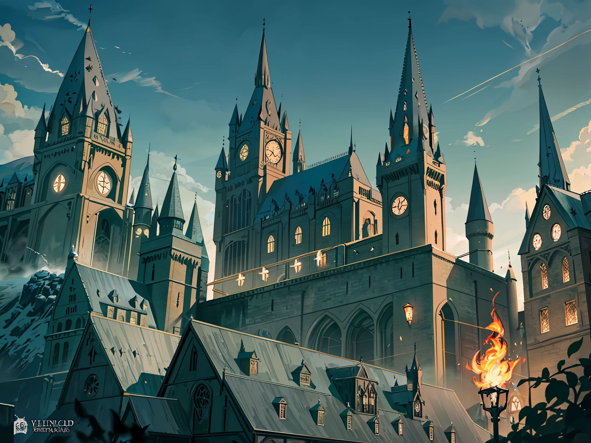 There is a large castle with a clock tower on top of it - SeaArt AI