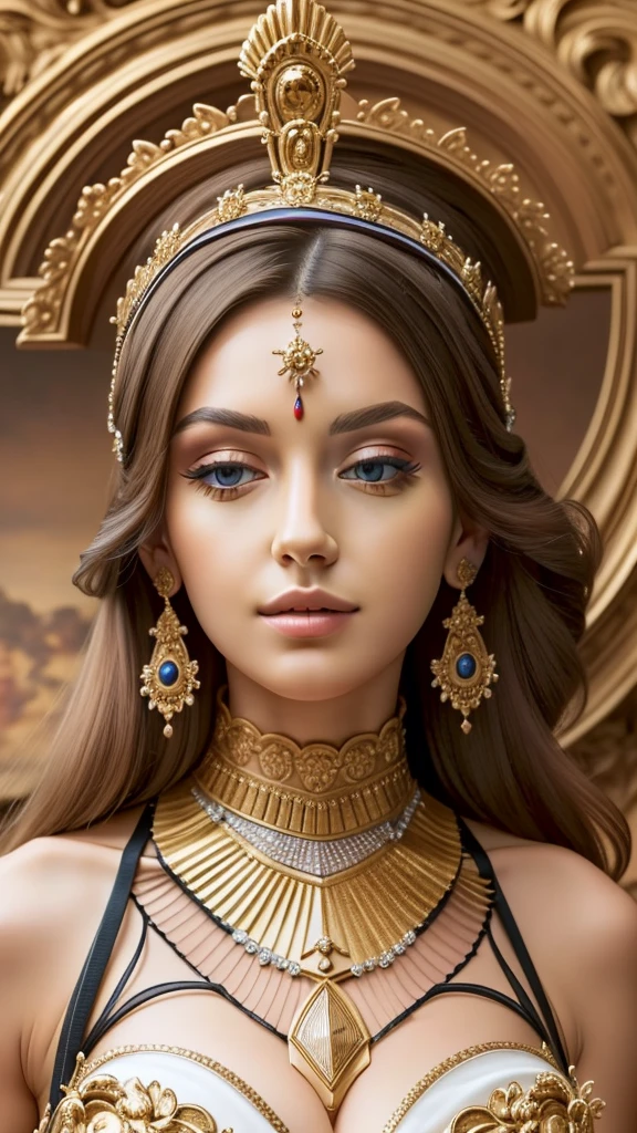 A woman in a gold and white dress with a crown on her head - SeaArt AI