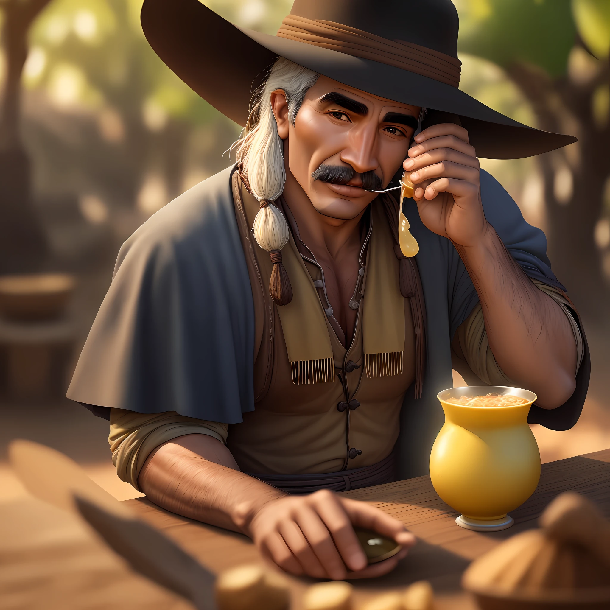 Gaucho drinking mate, 8k quality, cinematic focus - SeaArt AI