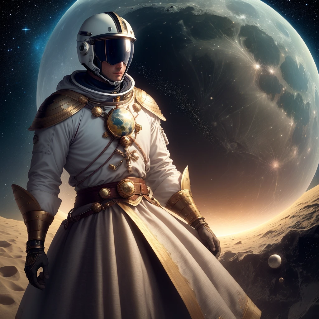 A man in a space suit standing in front of a planet - SeaArt AI