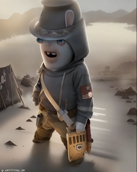 (fallout 4:1.3), gun in hands, (rabbit ears, standing, yell - SeaArt AI