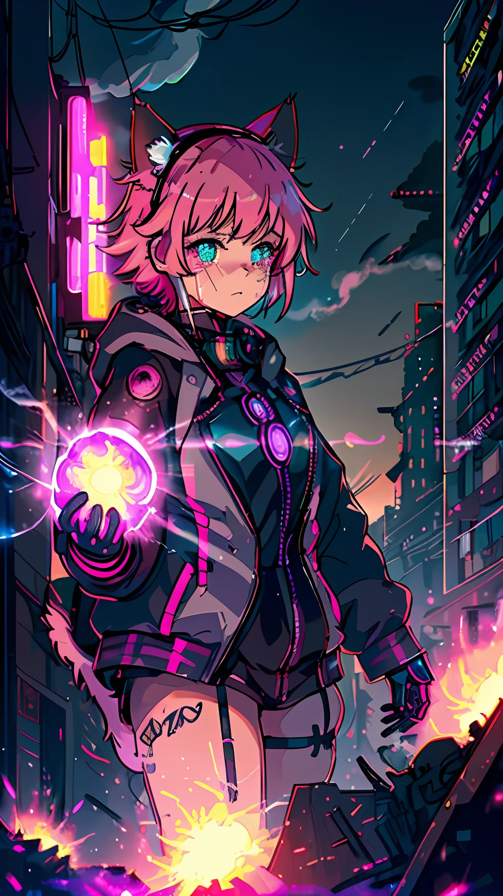 ((8K quality, cinematic level, clear to every strand)), (sad, cyberpunk ...