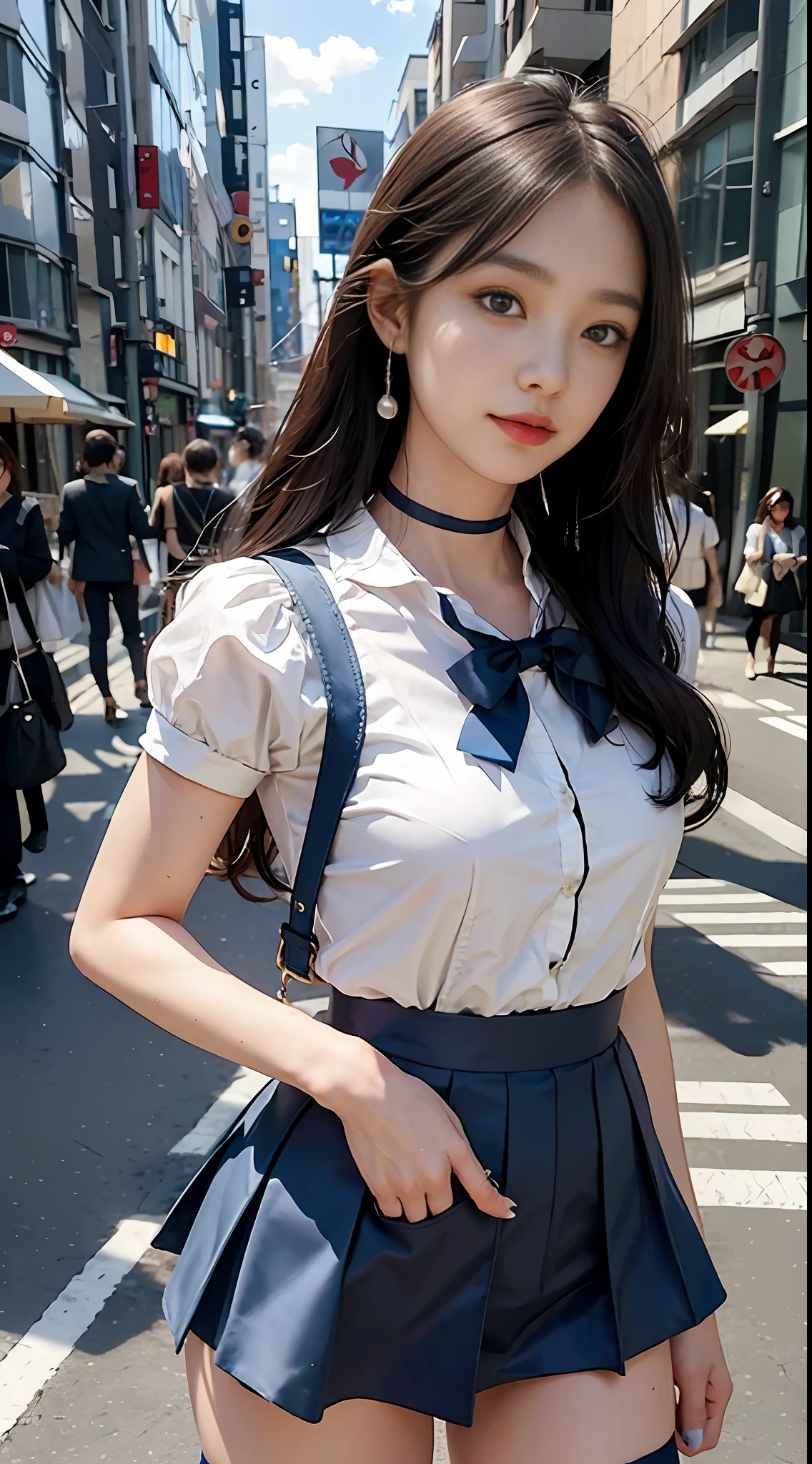 Araffe asian woman in a short skirt and a white shirt - SeaArt AI