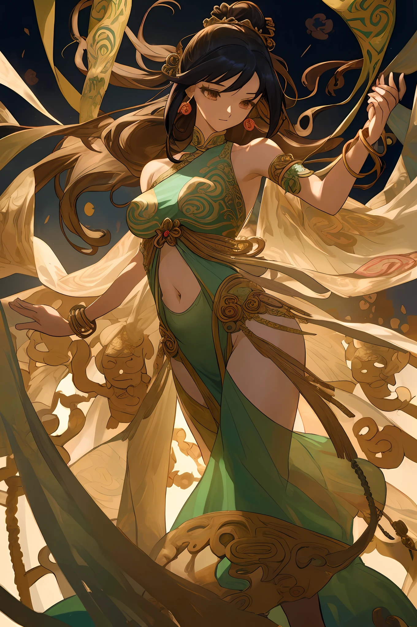 Dunhuang flying murals as inspiration, an ancient Chinese dancer, gorgeous Dunhuang costumes ...