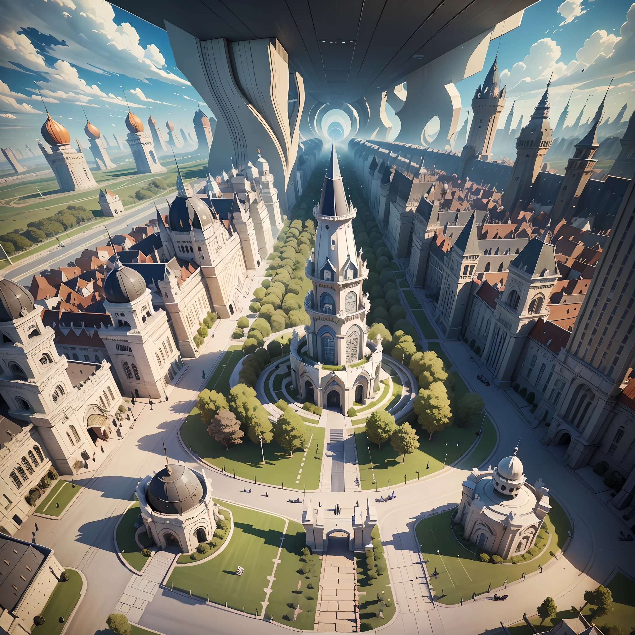 Arafed view of a city with a clock tower and a clock tower - SeaArt AI