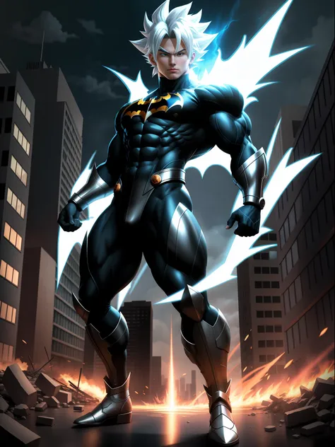 full body, Ultra Instinct Goku, with batman/Spiderman costume, magic ...