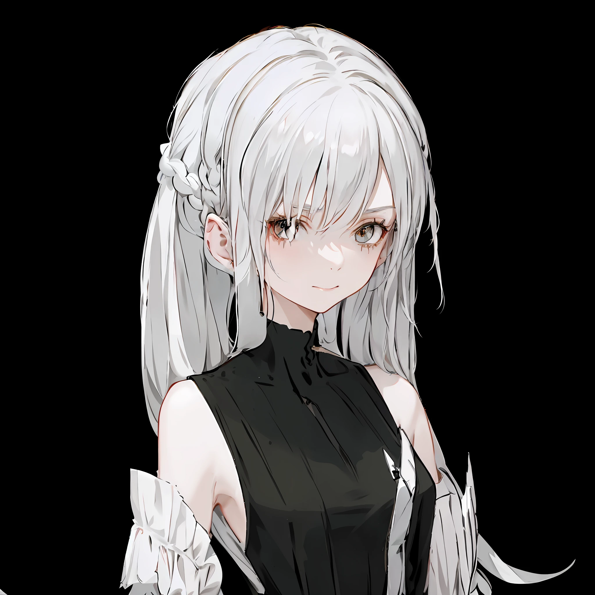 anime girl with long hair and braids in black dress, girl with white ...