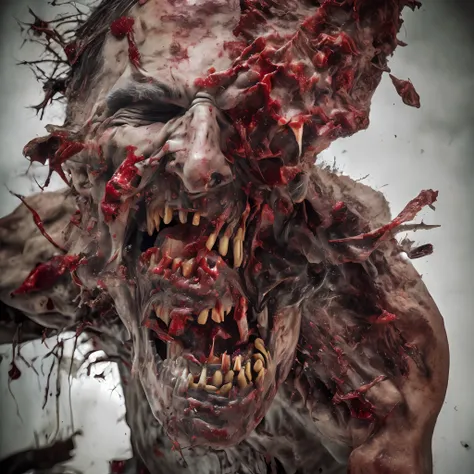 Man with head broken in half, brain falling, rotting teeth, scattered ...