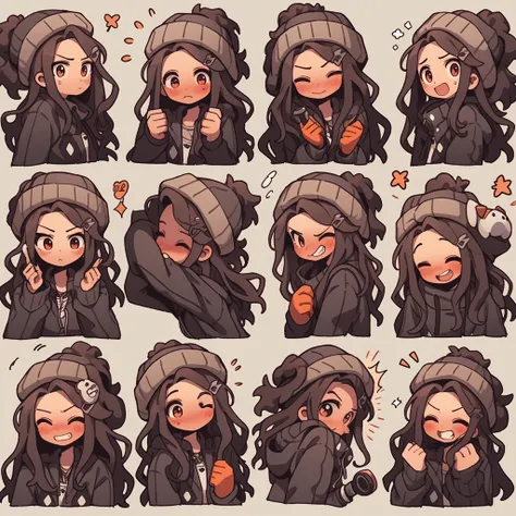 cute girl, emoji pack, 9 emoticons, emoji sheet, multiple poses and ...