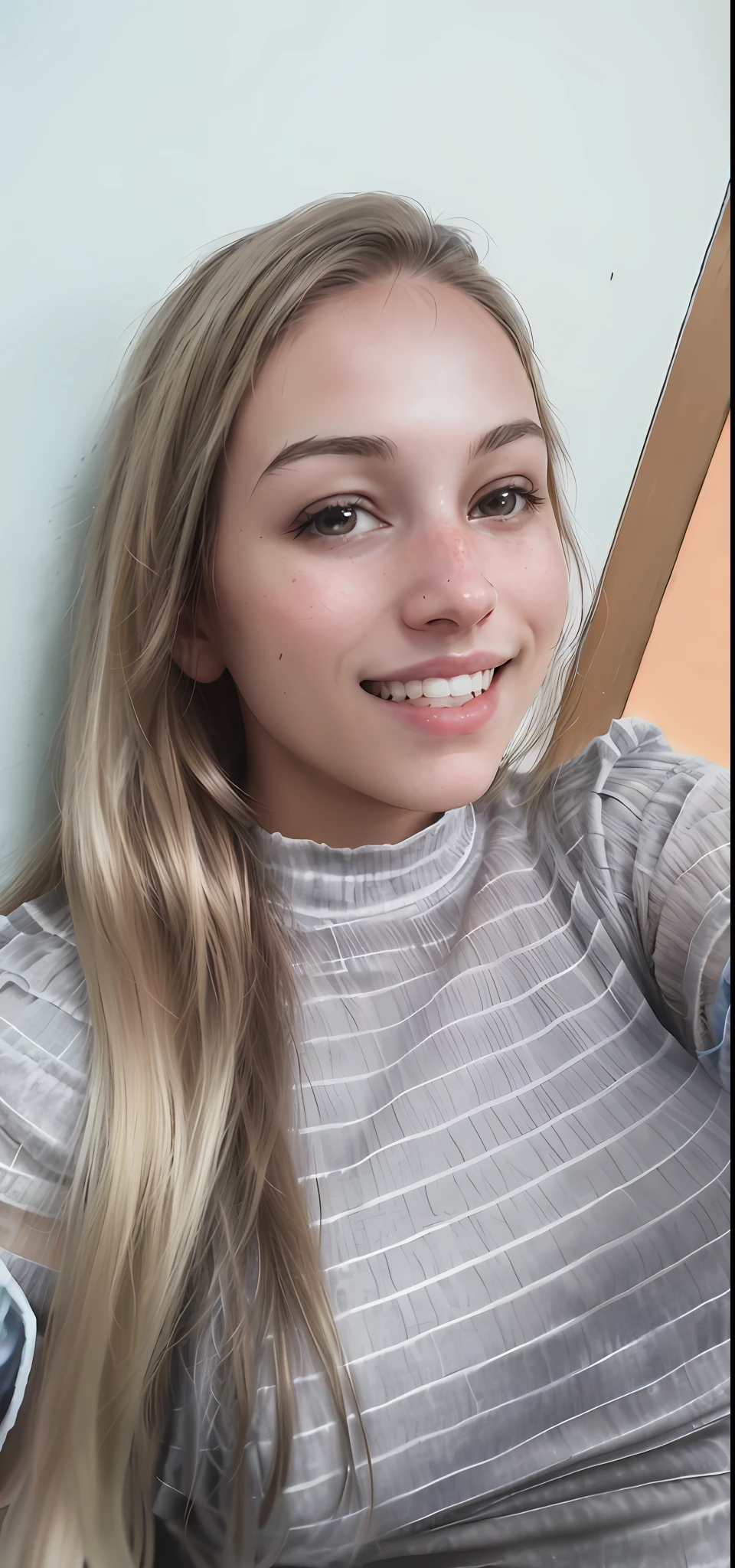 Blonde Woman With Long Hair And A Smile On Her Face Seaart Ai
