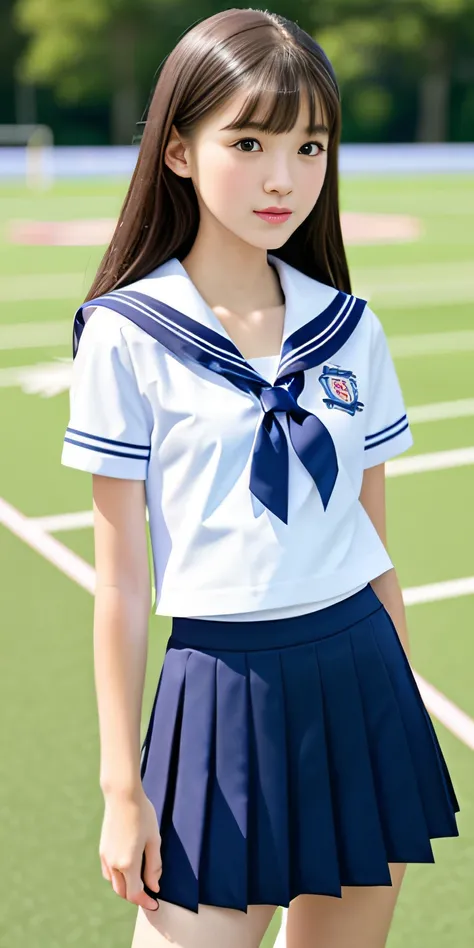 neat college girl, (school uniform, sailor uniform, ribbon tied at chest, summer uniform - SeaArt AI