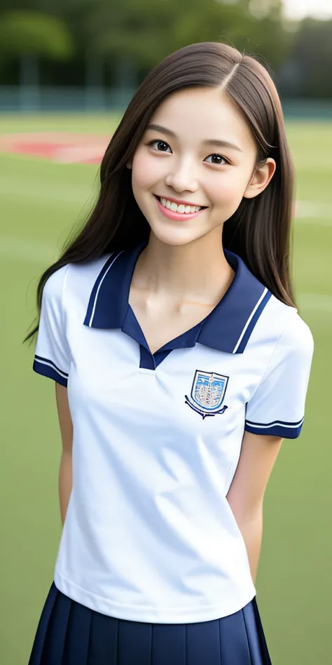 neat college girl, person, (school uniform, summer clothes, short sleeves) - SeaArt AI