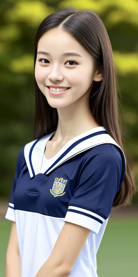 neat college girl, , (school uniform, summer clothes, short sleeves) - SeaArt AI