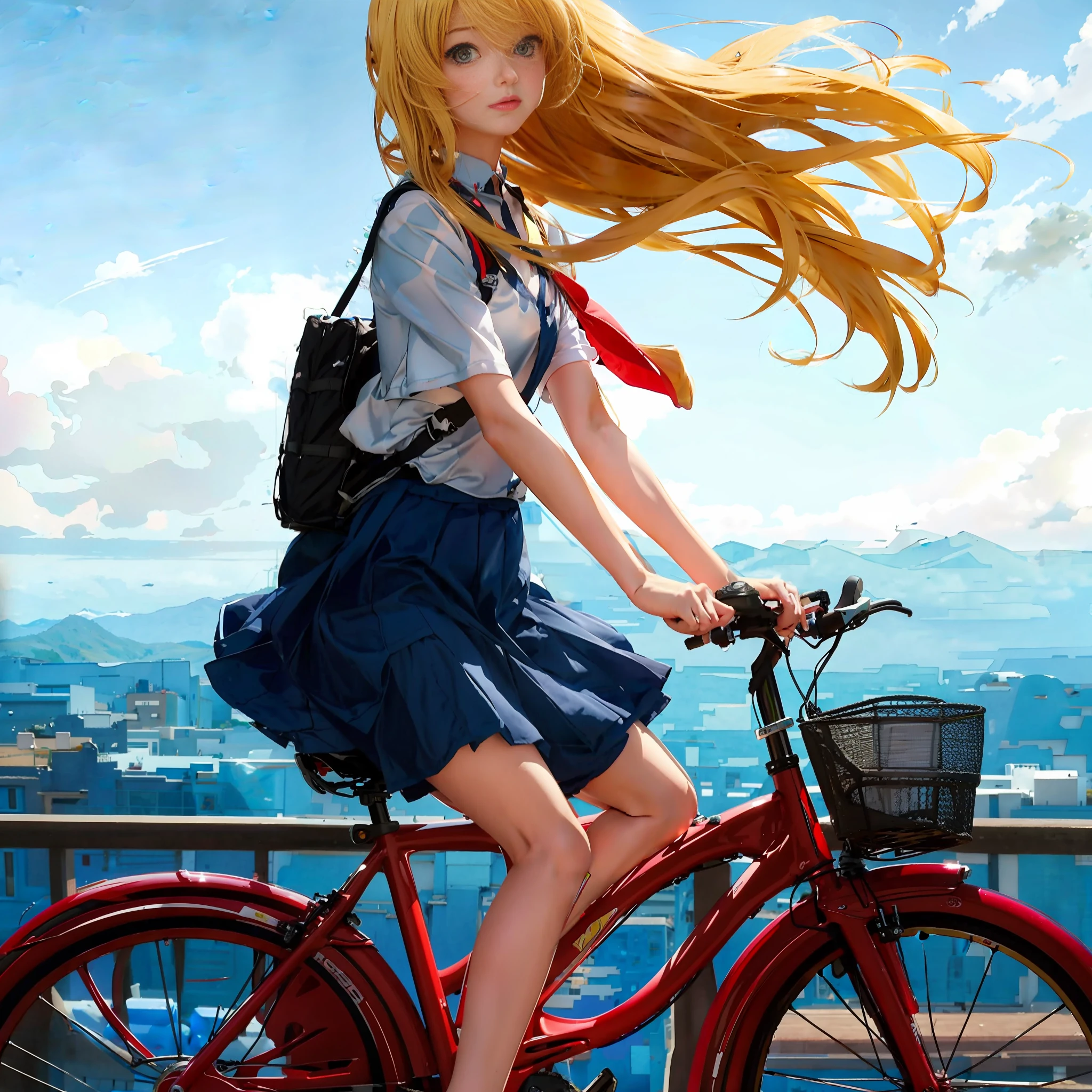 anime girl riding a bike with a basket on the back, blonde anime girl ...