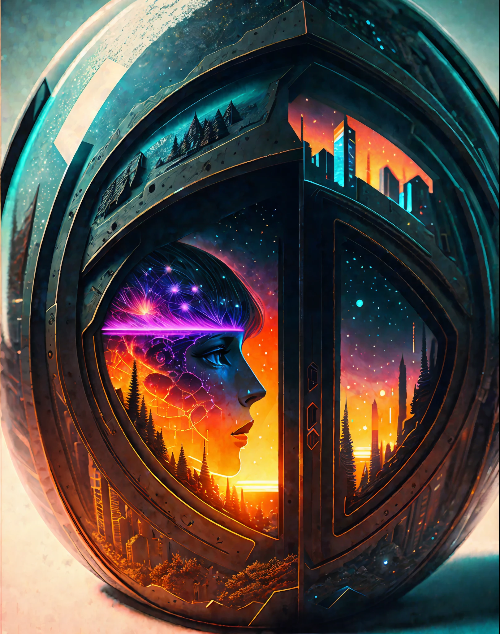 A close up of a helmet with a picture of a person in the window - SeaArt AI