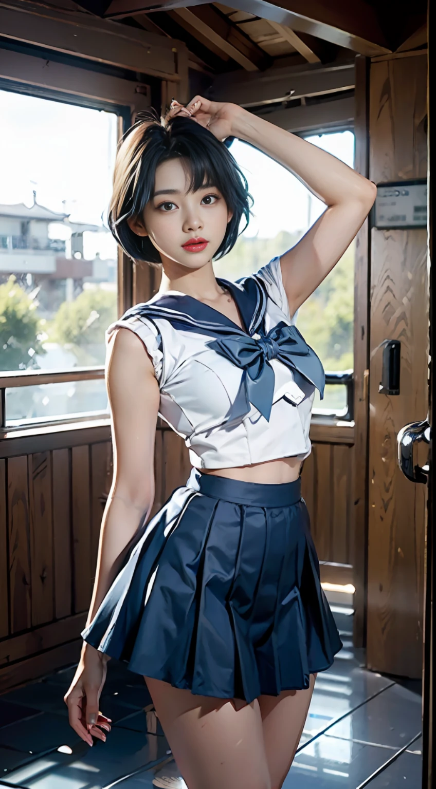 Arafed asian woman in a sailor outfit posing for a picture - SeaArt AI