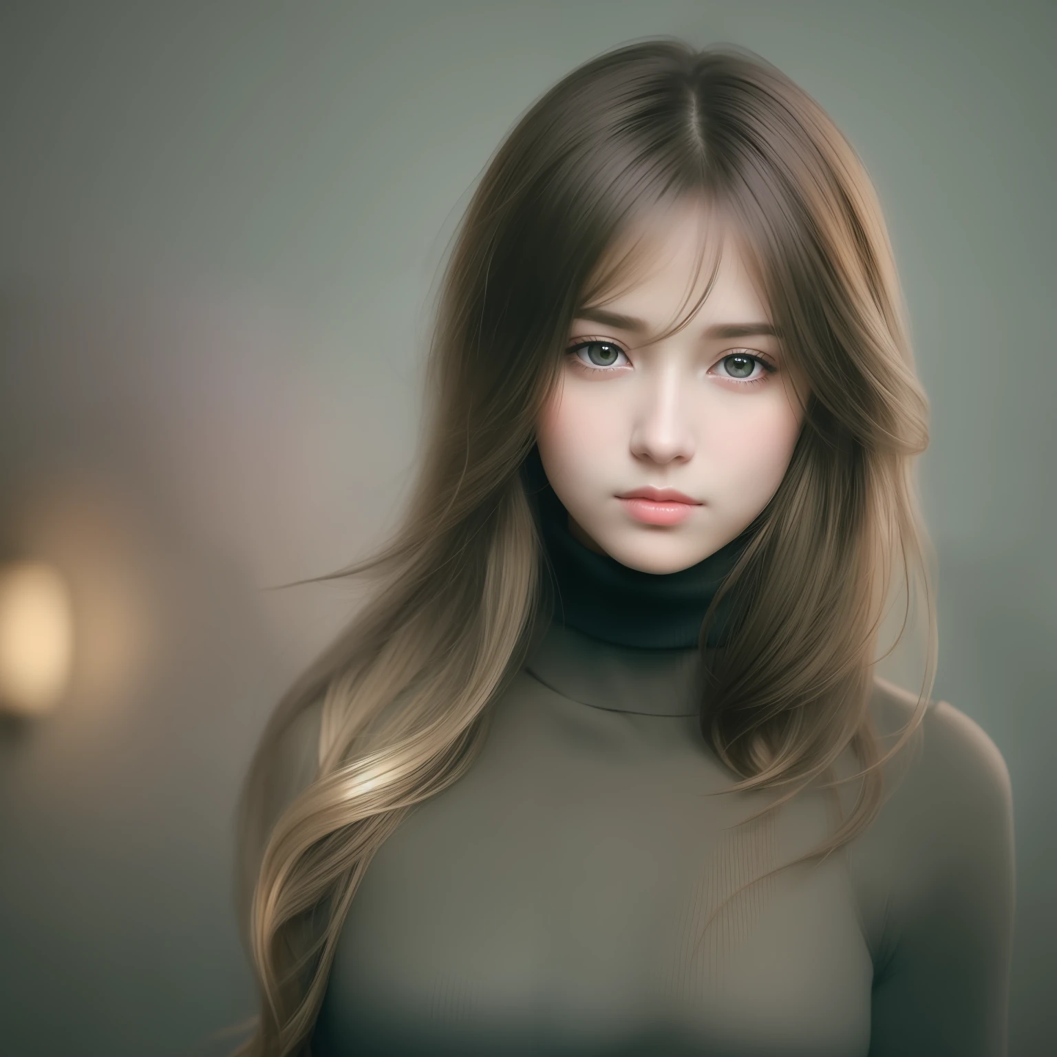 A woman with long hair and a turtle neck top - SeaArt AI