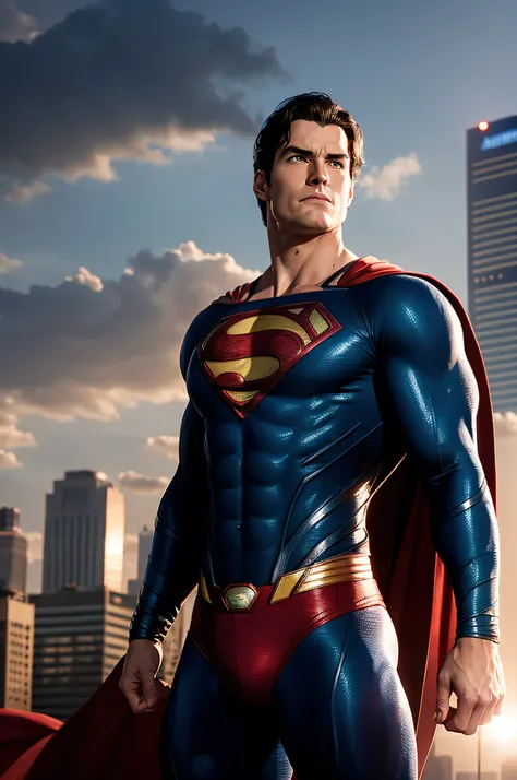 Realistic superman, full body, (old shabby:1.3) leather superman suit ...