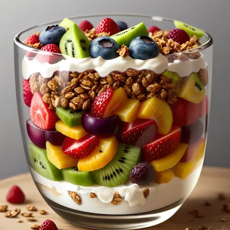 Clear! Here is a visual description of the Yogurt and Fruit Parfait ...