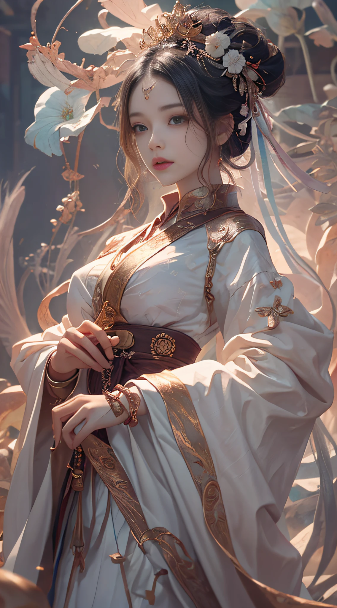 Very detailed photos of women, Lola Daisy, Hanfu, silk, gun in hand - SeaArt AI