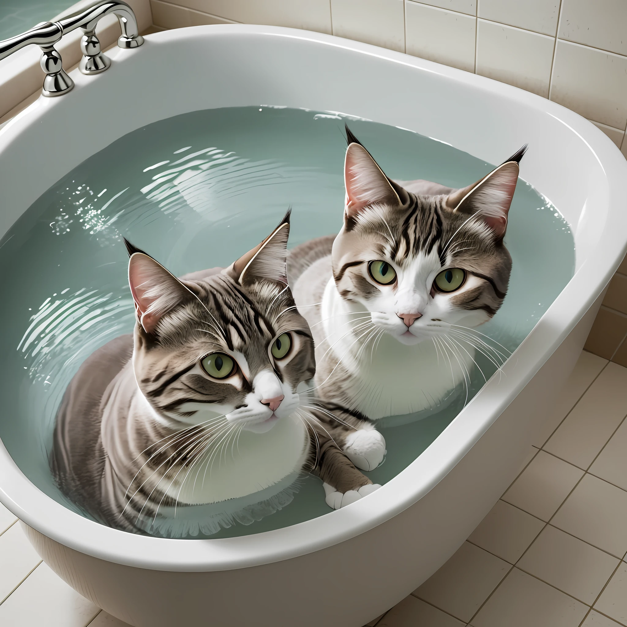 Cats inside a bathtub, hyper d - SeaArt AI