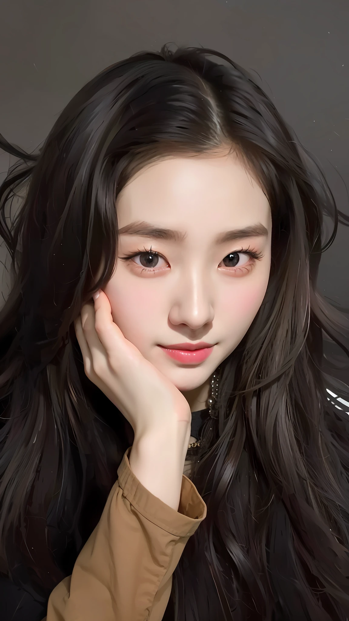 a close up of a woman with long black hair posing for a picture, korean girl, ulzzang, heonhwa ...