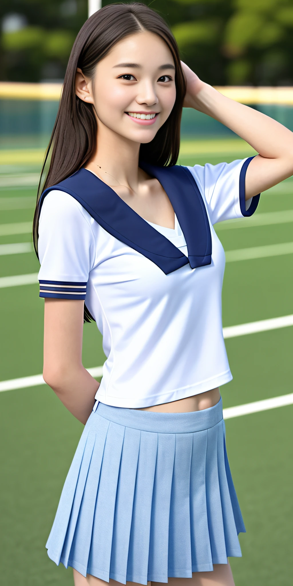 neat college girl, person, (school uniform, summer uniform, short sleeve) - SeaArt AI