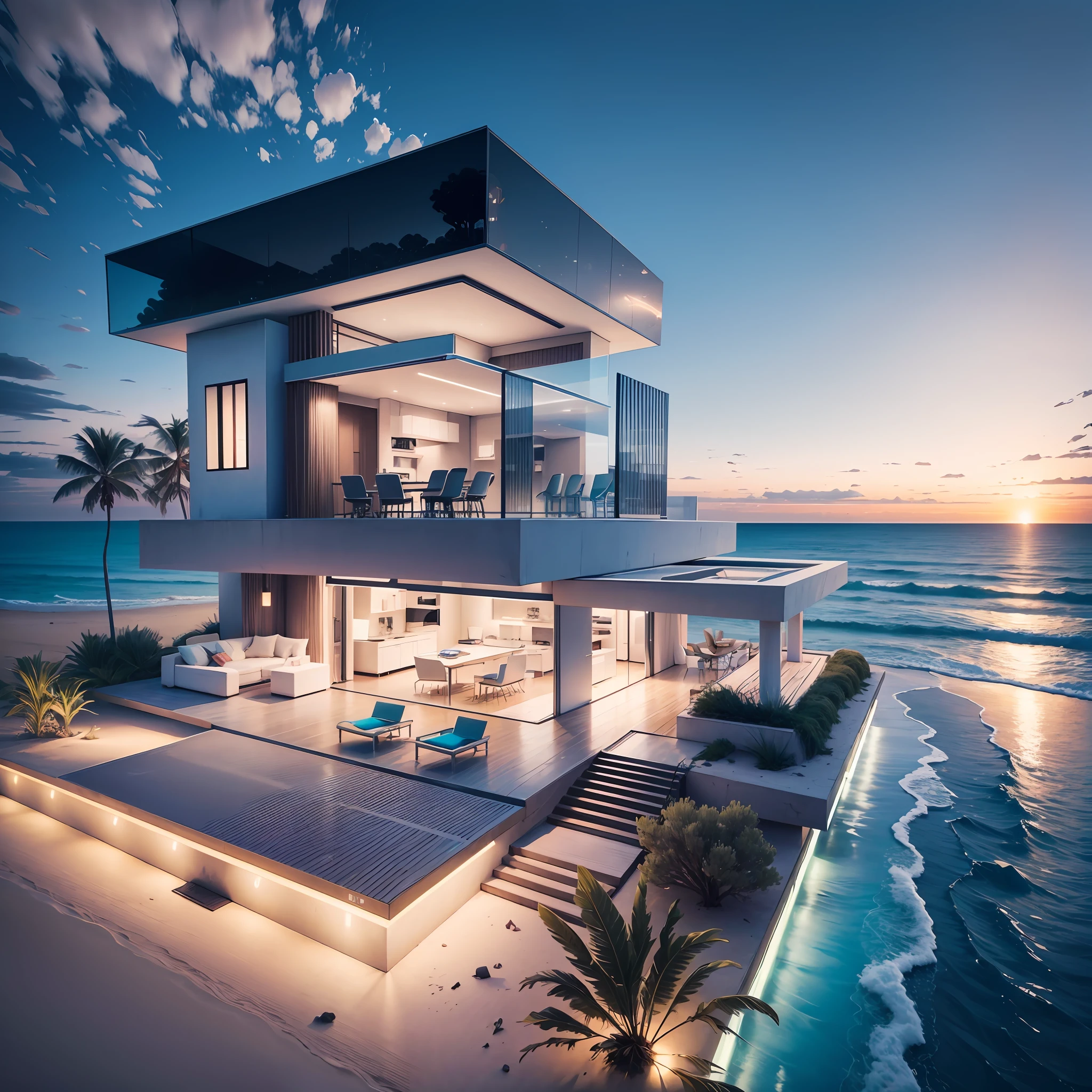 A futuristic house on the edge of the beach --auto --s2 - SeaArt AI