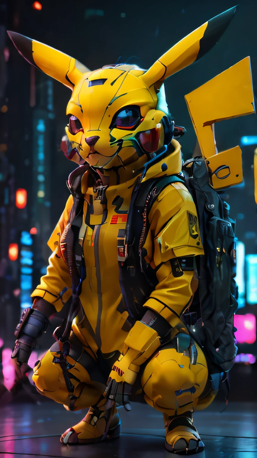 a close up of a person in a red costume with a backpack, red cyberpunk ...