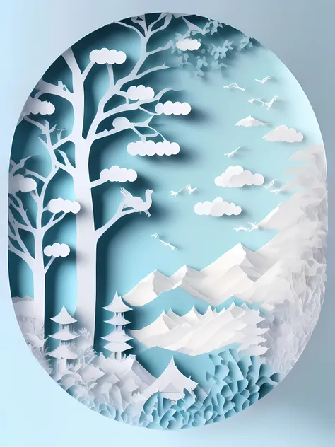 Chinese landscape illustration, three-dimensional paper cutting, paper ...