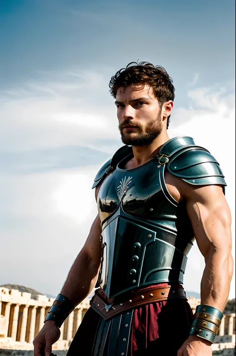 create a spartan), Greek God style, wearing Spartan armor, strong and ...