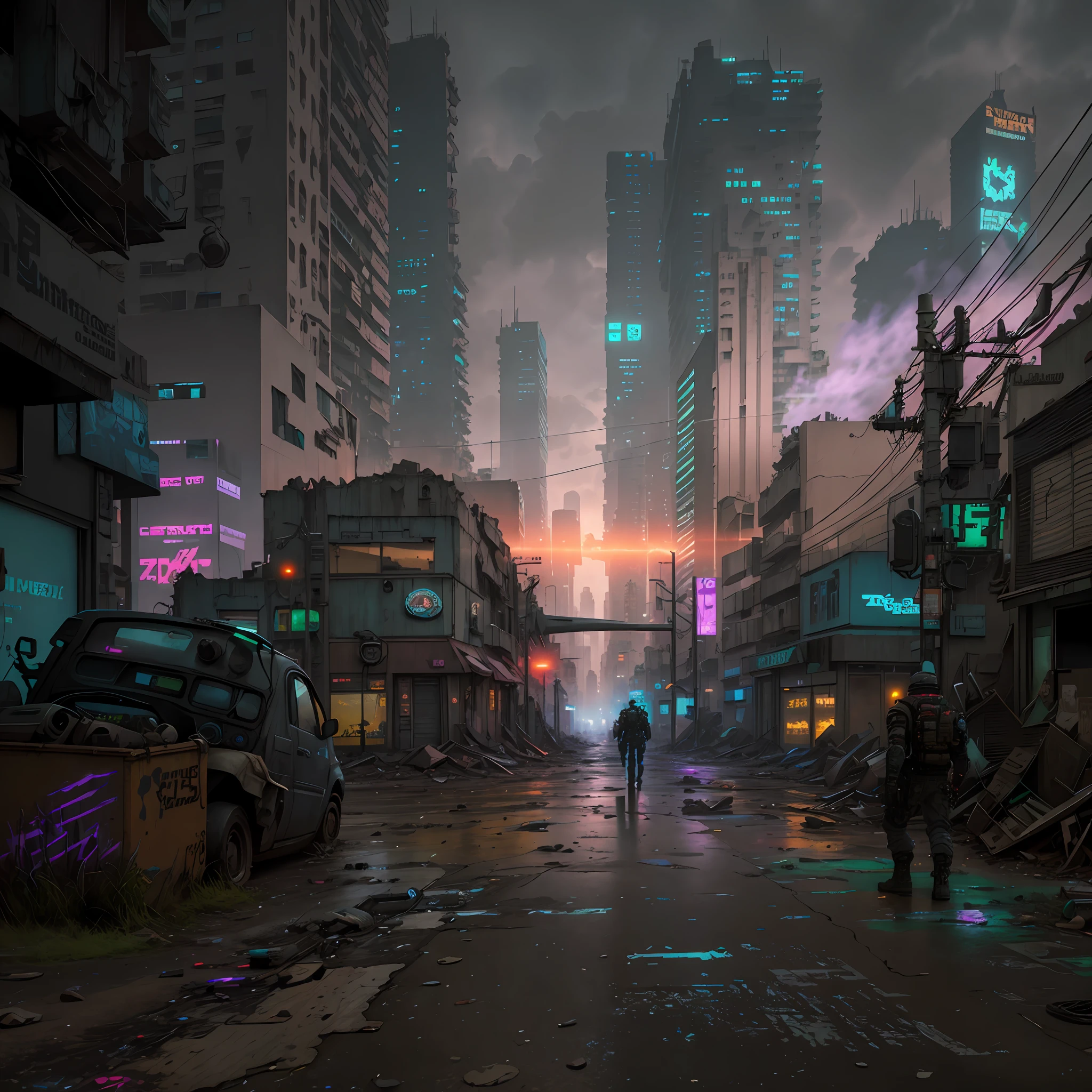 Post - Doomsday City Street, Cyberpunk Apocalypse City, Dirty Cyberpunk ...