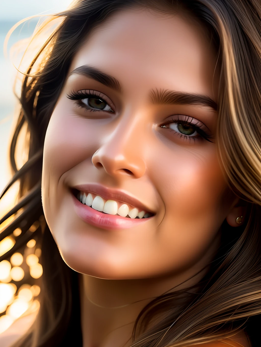 Una iluminación suave cinematográfica ilumina a una bella supermodelo brasileña increíblemente ...