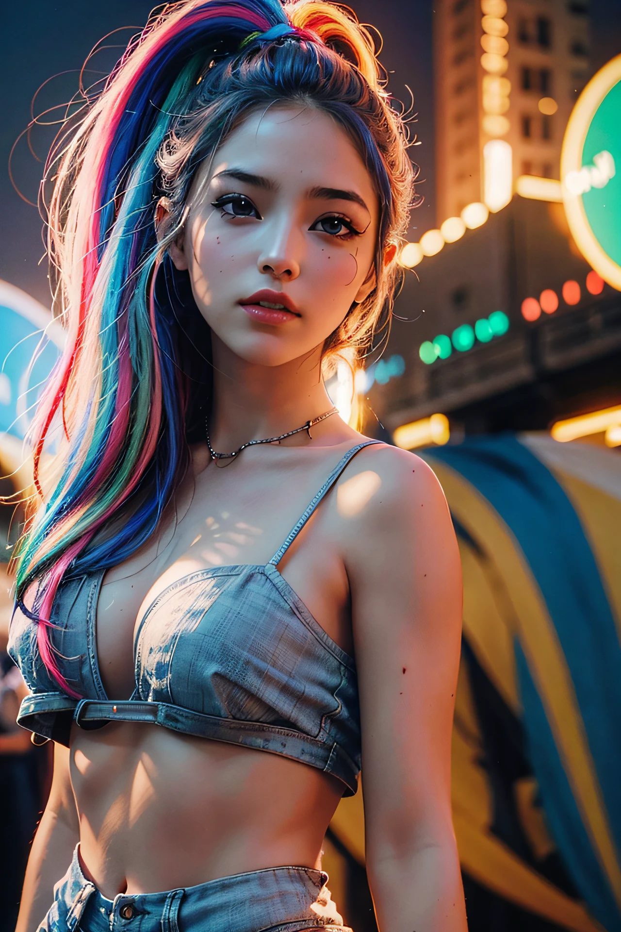 bandeau, 1girl, festival rave, night, rays of light, eoc, delirium, highres, lens reflection ...