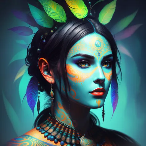 an extremely psychedelic portrait of shaman, surreal, lsd, face ...