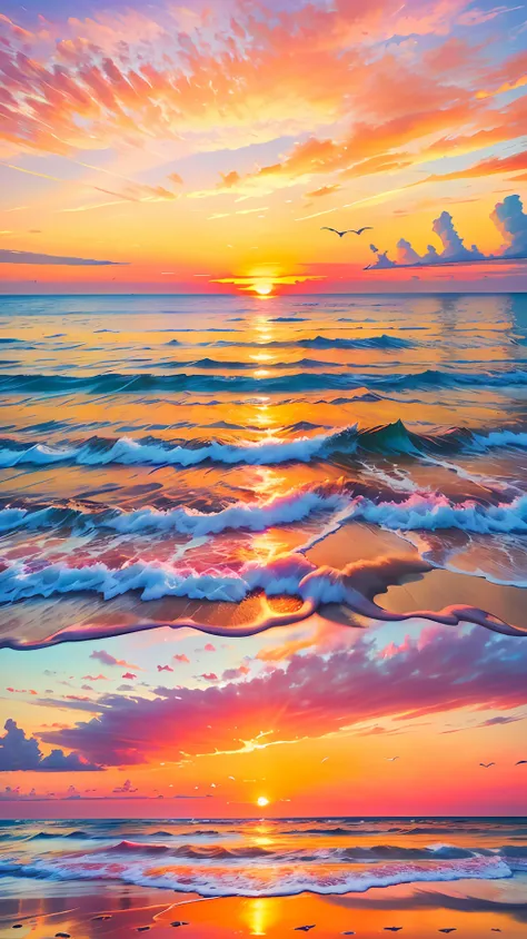 An absolutely mesmerizing sunset on the beach, with a mix of orange ...