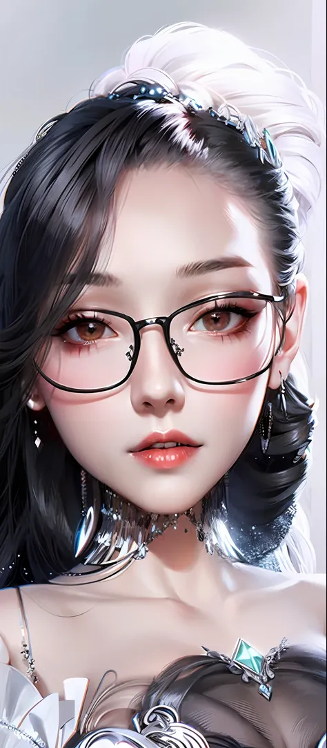 A Woman Wearing Glasses And A Black Dress Is Posing Photorealistic