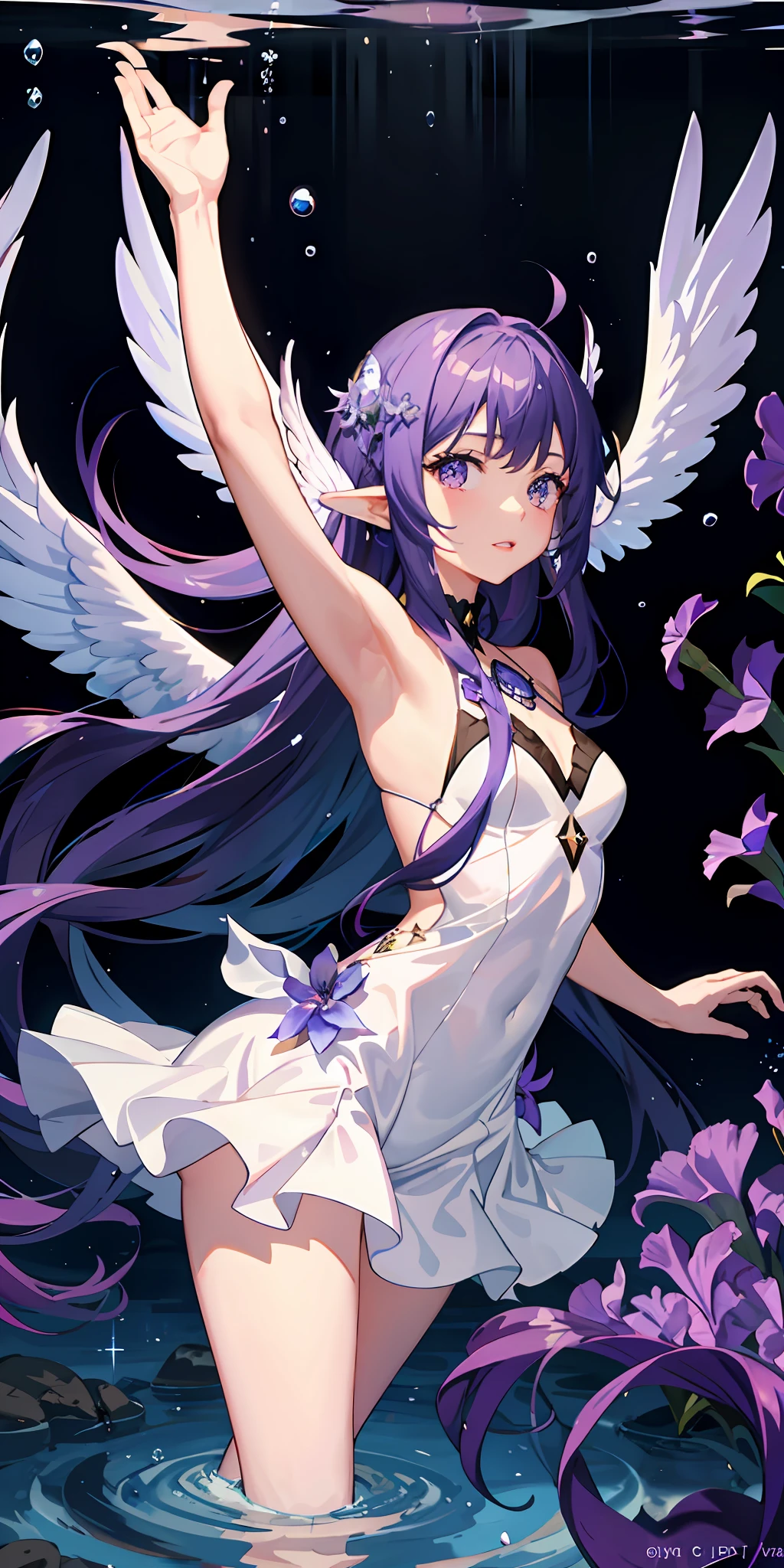 A close up of a woman in a white dress with wings - SeaArt AI