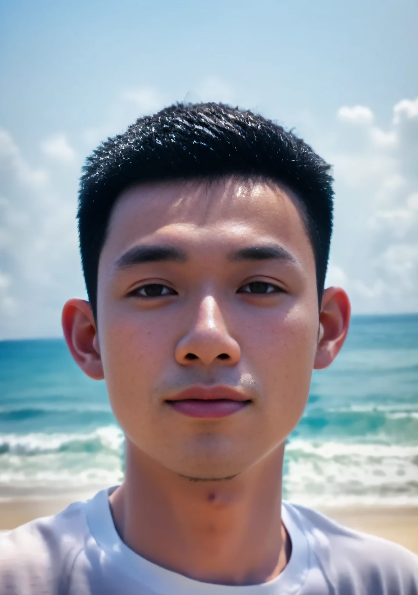 Arafed man standing on a beach looking at the camera - SeaArt AI