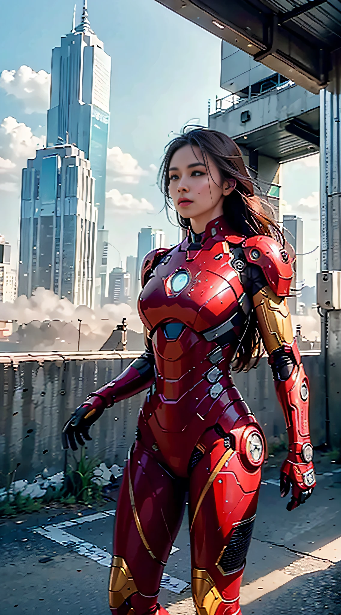 Araffe woman in a red suit walking on a sidewalk - SeaArt AI