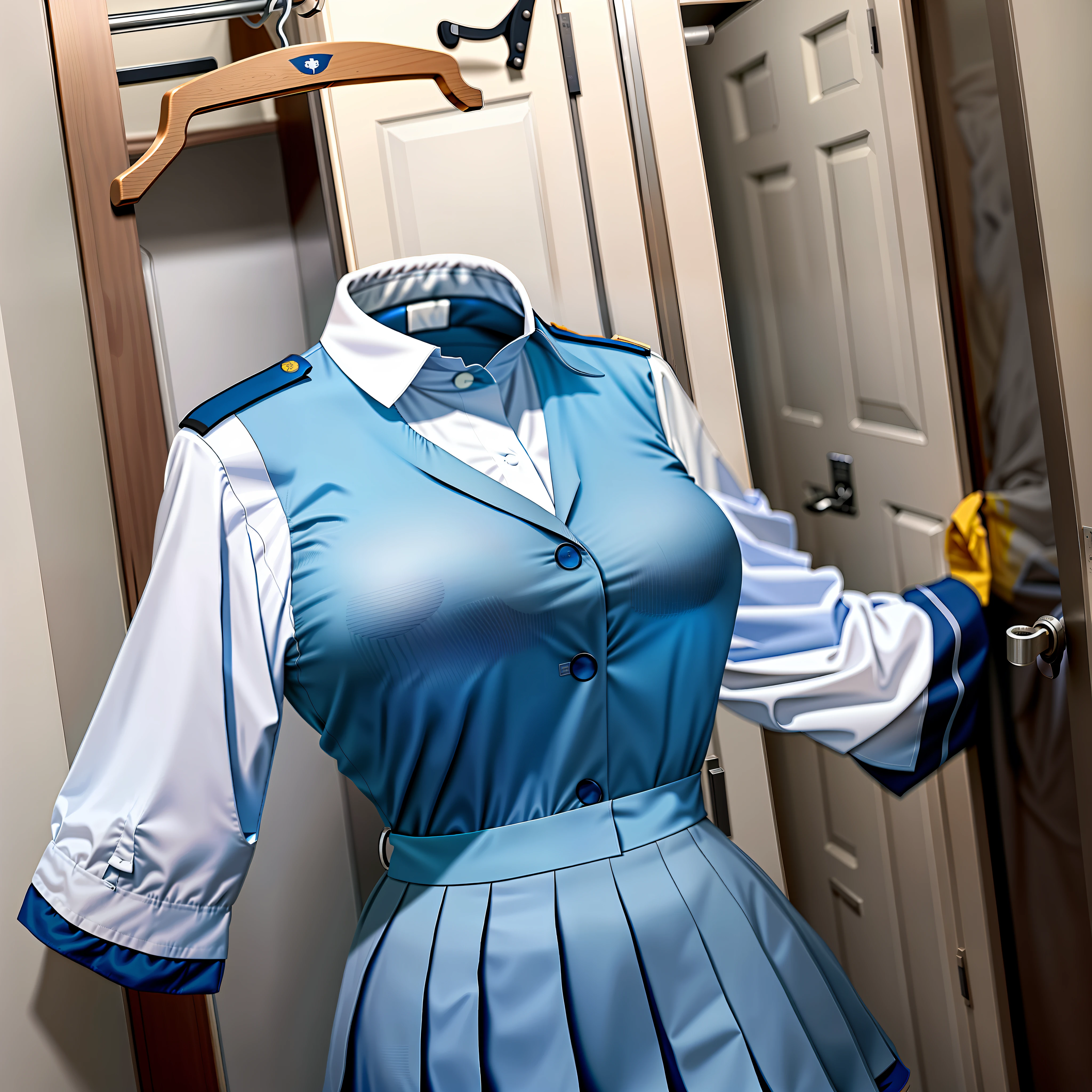 There is a woman in a blue dress and white shirt - SeaArt AI