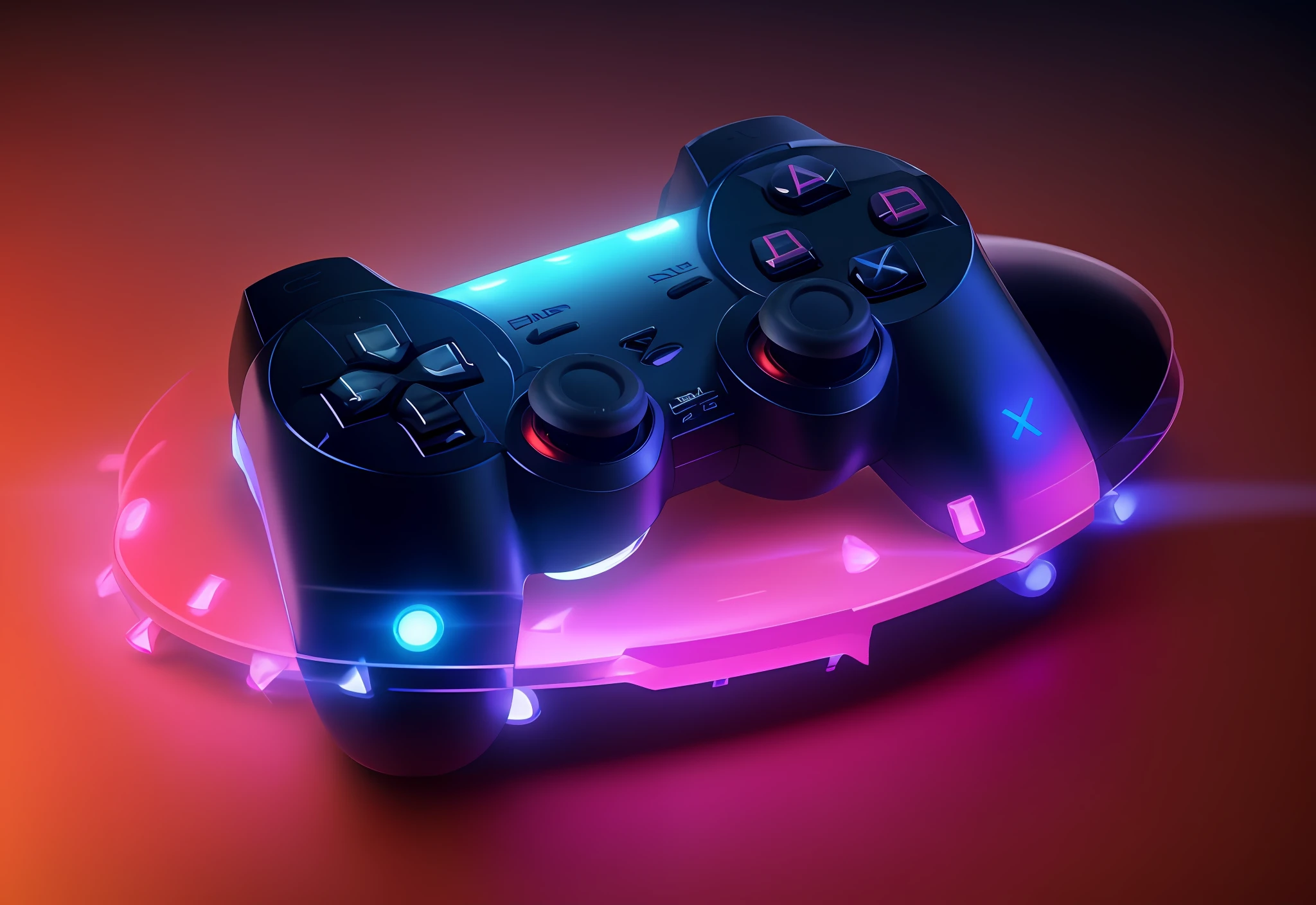 a close up of a video game controller with a glowing background, ps 3 ...