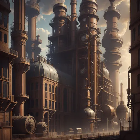 8K, steampunk era, steamy factory, exquisite medieval architecture with ...