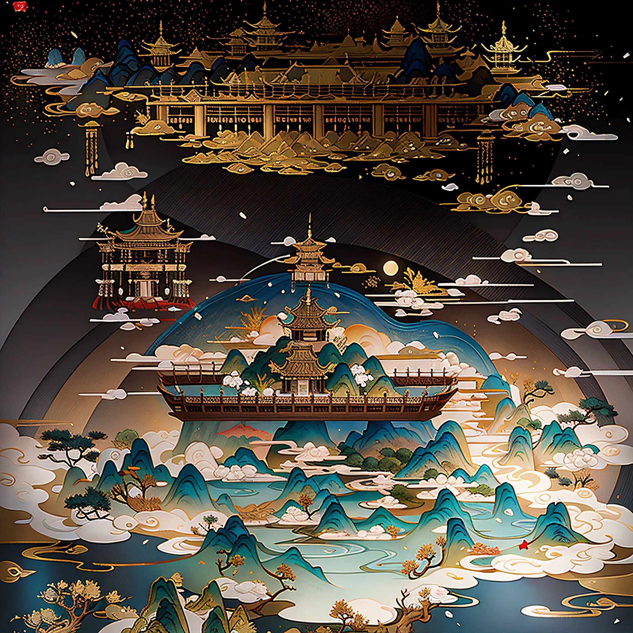 An ancient Chinese painting, ancient Chinese background, mountains ...