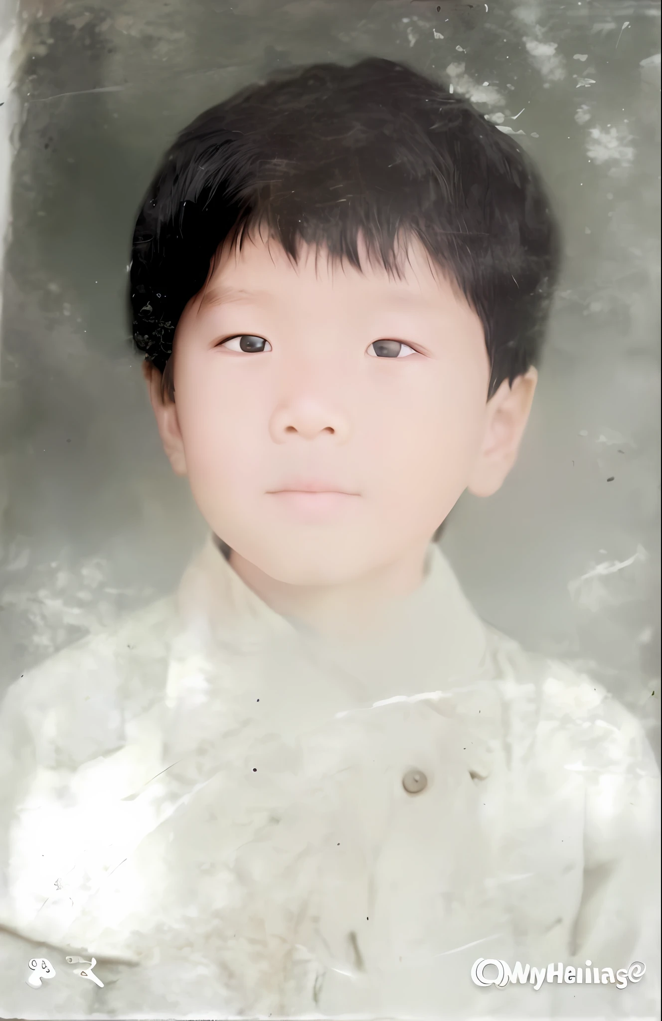A close up of a young boy in a white shirt - SeaArt AI